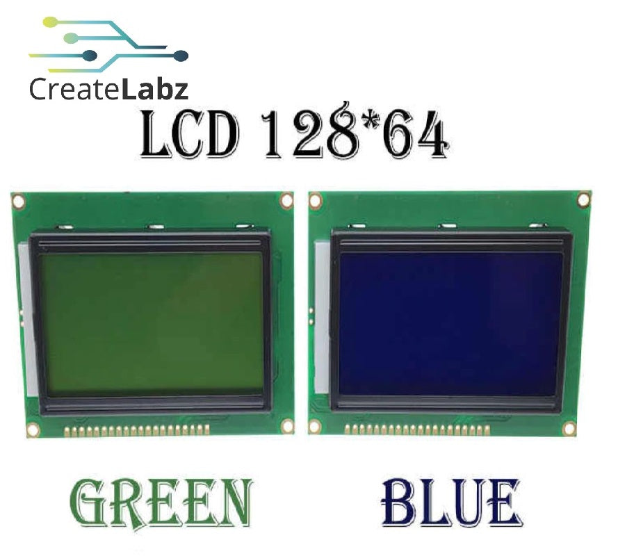 128 x 64 LCD Module, 5V (Blue, Yellow Green Screen) – CreateLabz Store